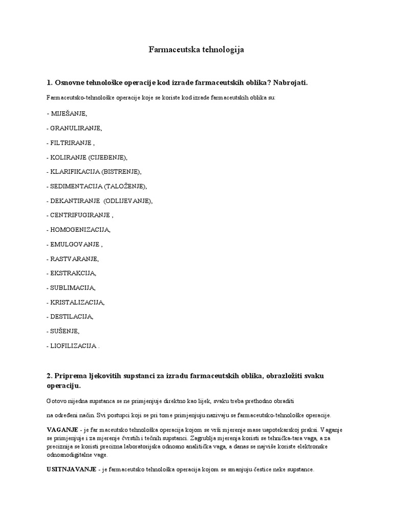 Farmaceutsko-Tehnološke Operacije | PDF