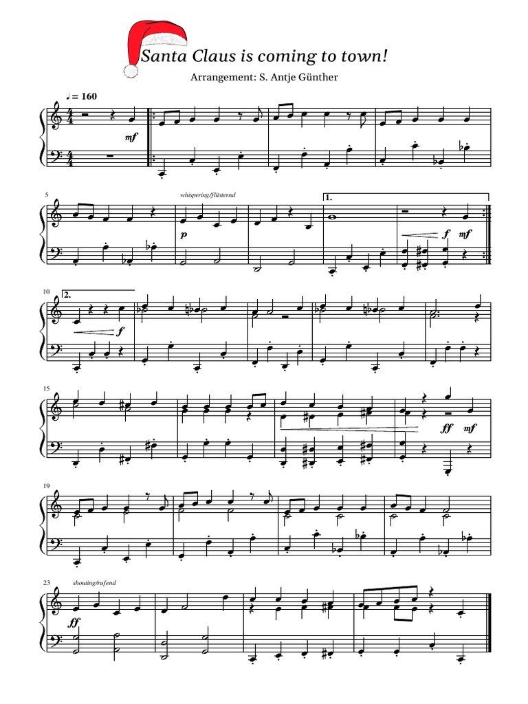 Santa Claus Is Coming To Town - Piano Solo Sheet Music | PDF | Musical Compositions