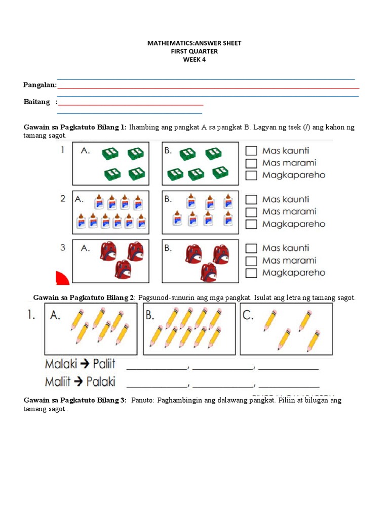 Answer Sheet Quarter 1 Week 4 | PDF