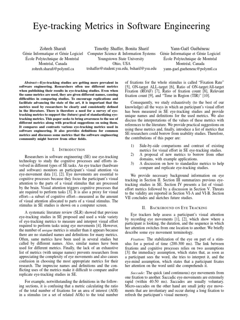 Eye Tracking Metrics In Software Engineering Pdf Attention Usability