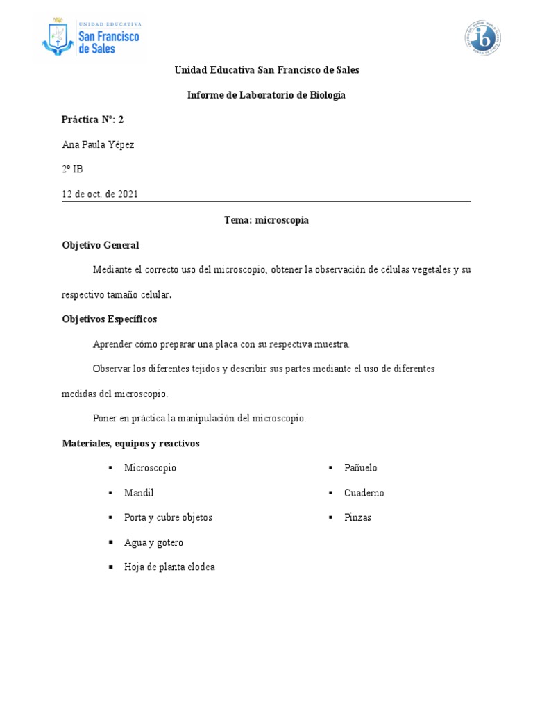 Práctica de Laboratorio #2 | PDF | Microscopio | Laboratorios