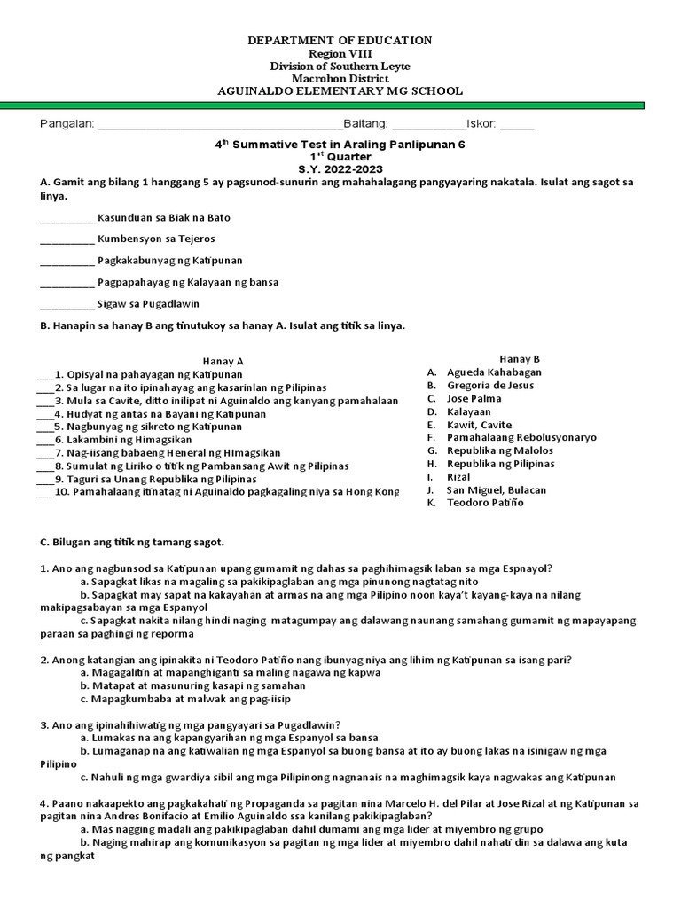 4th Summative Test in AP6 | PDF