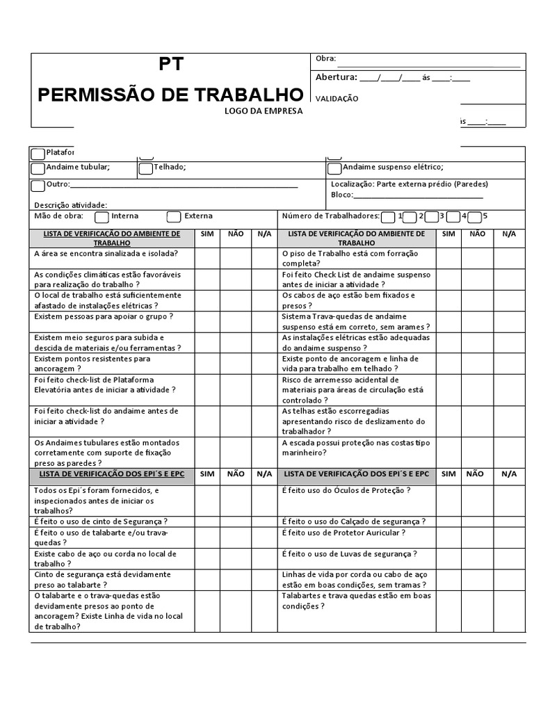 Permissão de Trabalho Modelo - PT Atualizada 15.01.2023 | PDF