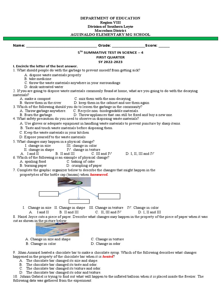 5th Summative Test in Science 4 | PDF | Water | Refrigerator