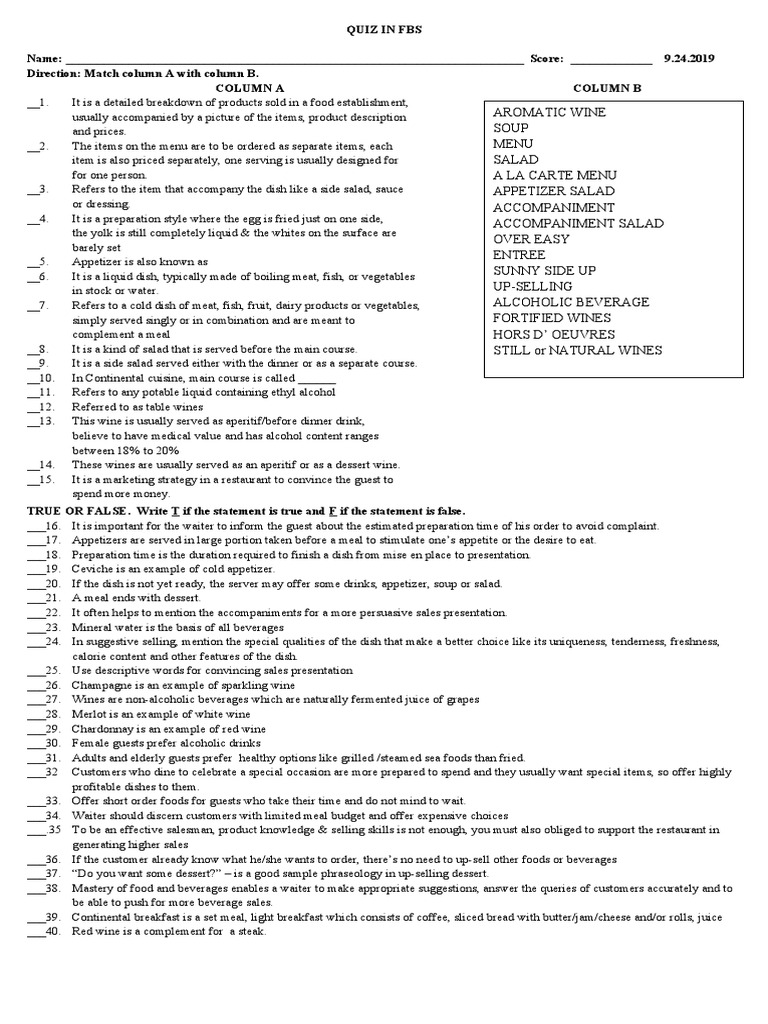 Quiz in FBS | PDF | Hors D'oeuvre | Tableware