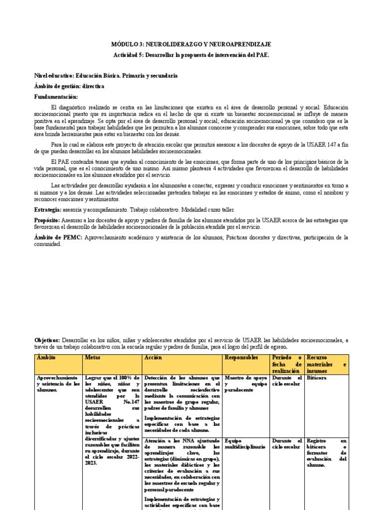 Actividad 5. Modulo 3. Diseño Del Pae | PDF