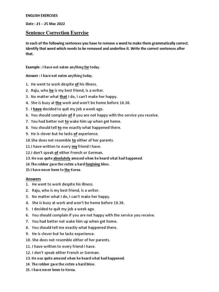 Correct The Sentences - Answers | PDF