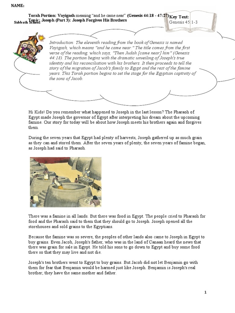 Vayigash_kids (ages 10-12) | PDF | Jacob | Torah