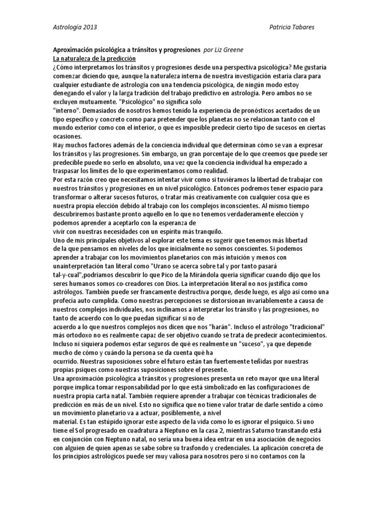 Aproximacionpsicologicaatransitosyprogresionespor Liz Greene | PDF ...