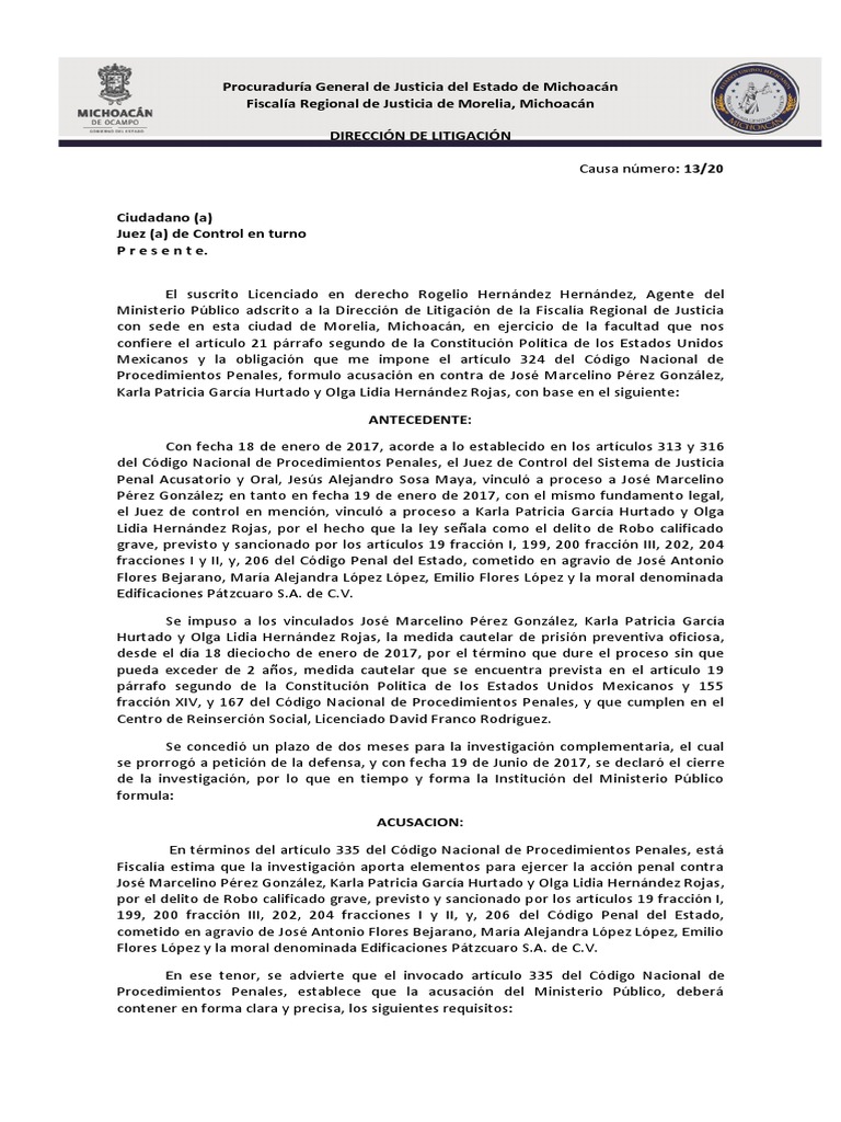 Escrito de Acusación | PDF | Derecho penal | Procedimiento Criminal
