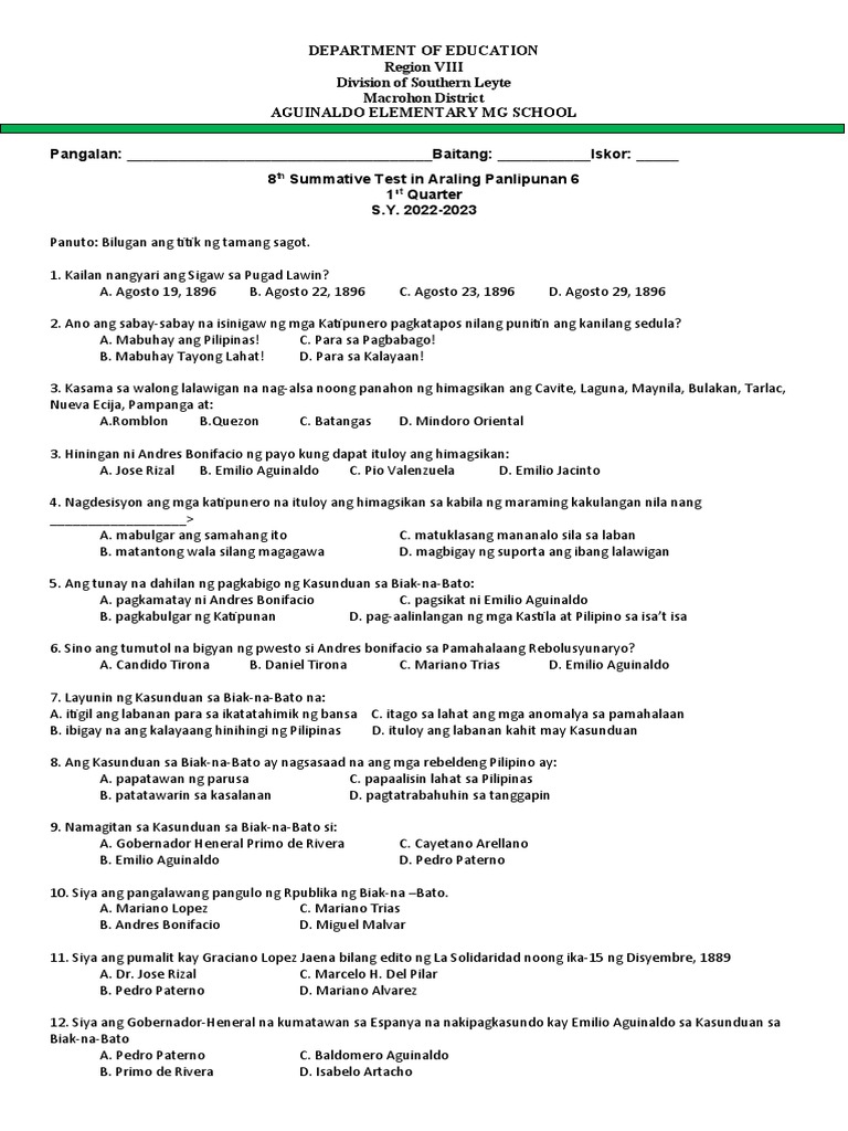 ST 3 - Araling Panlipunan 6 - Q1 | PDF