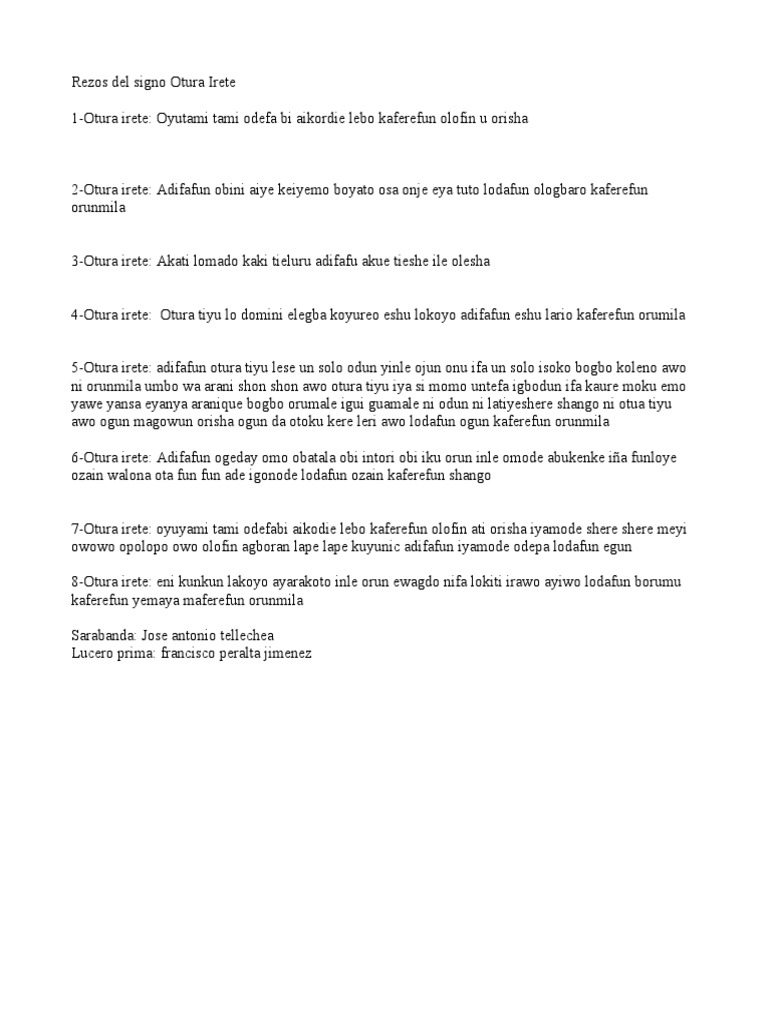 Rezos Del Signo Otura Irete | PDF