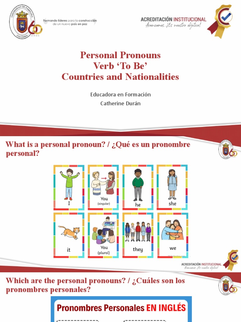 Personal Pronouns, Verb To Be and Vocabulary | PDF | Language Arts ...