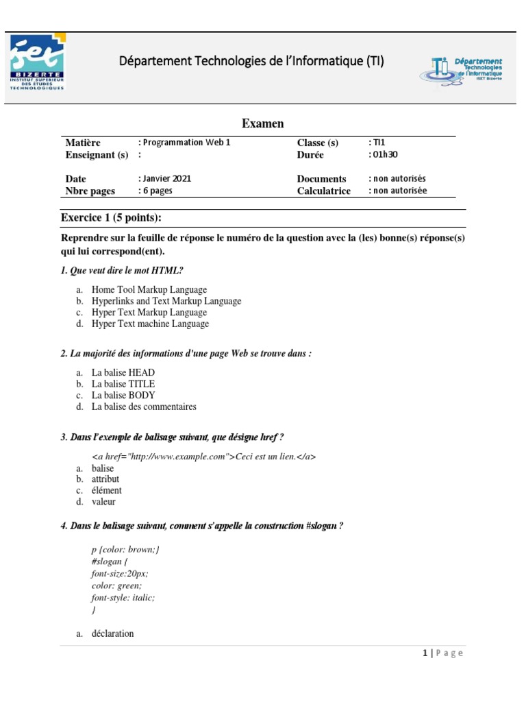 Examen - Web1 2020 2021 | PDF