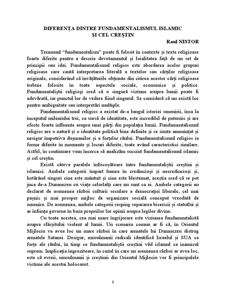 Eseu - Diferența Dintre Fundamentul Islamic Si Cel Crestin | PDF