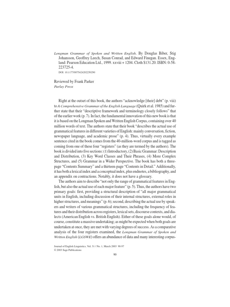 Longman Grammar of Spoken and Written English. by Douglas Biber, Stig ...