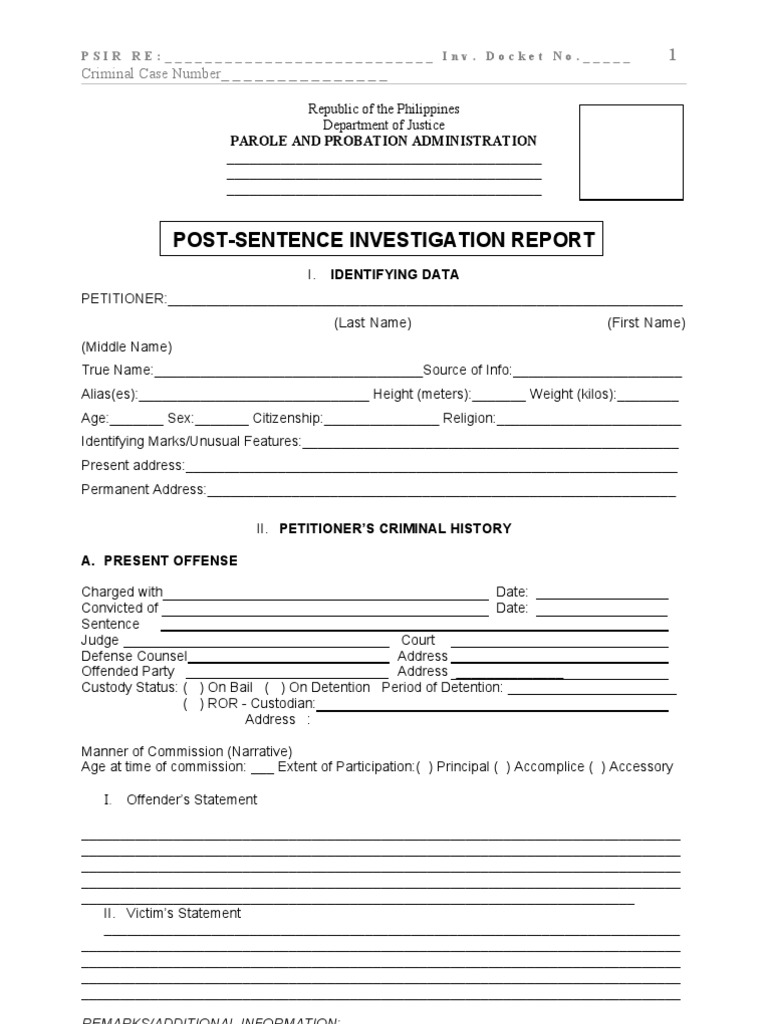 Psir Form 2011 | PDF | Probation | Probation Officer
