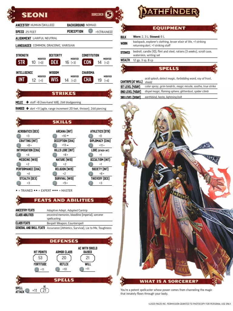 Seoni - Level 5 Sorcerer | PDF