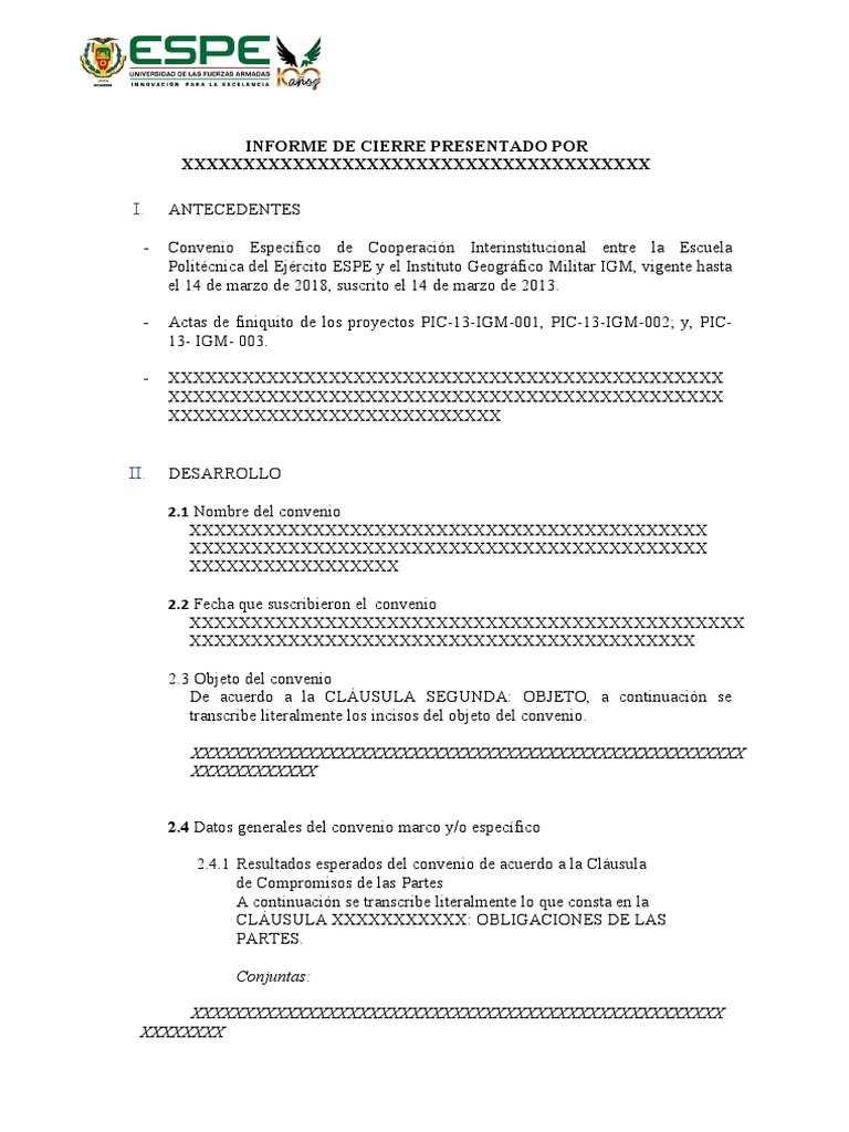 INFORME CIERRE CONVENIO Formato | PDF