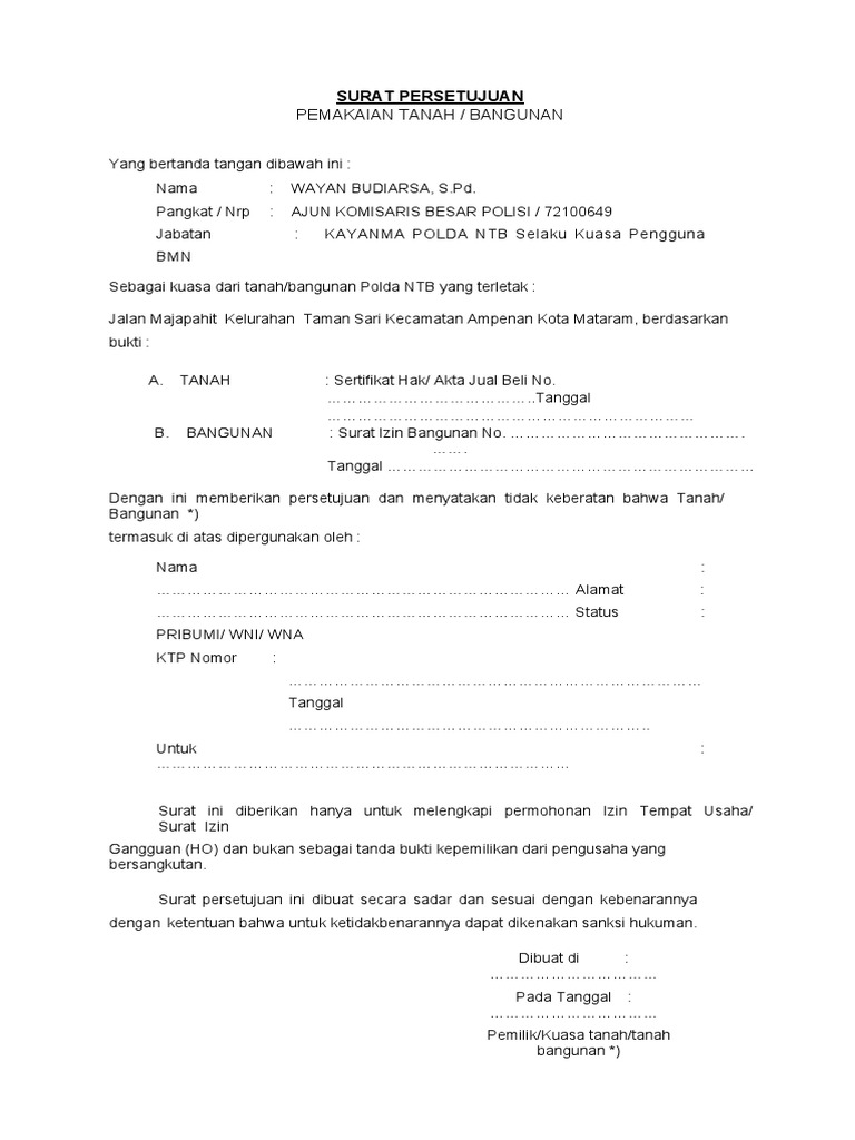 Surat Ijin Penggunaan Lahan | PDF