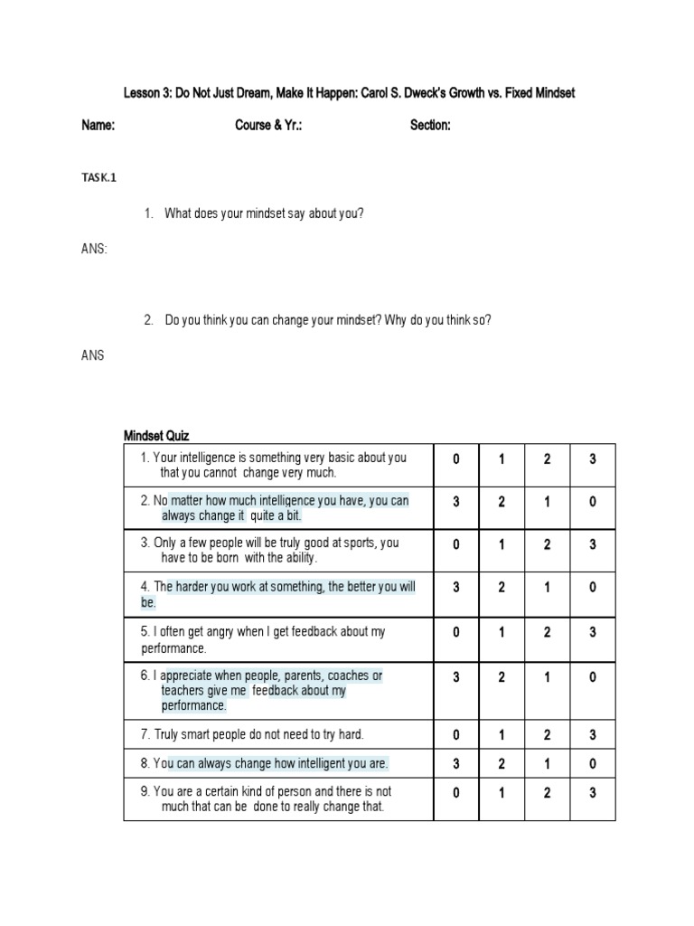 Modules 4 Lesson 3 & 4 Task 1 &2 Answer | PDF | Goal | Goal Setting