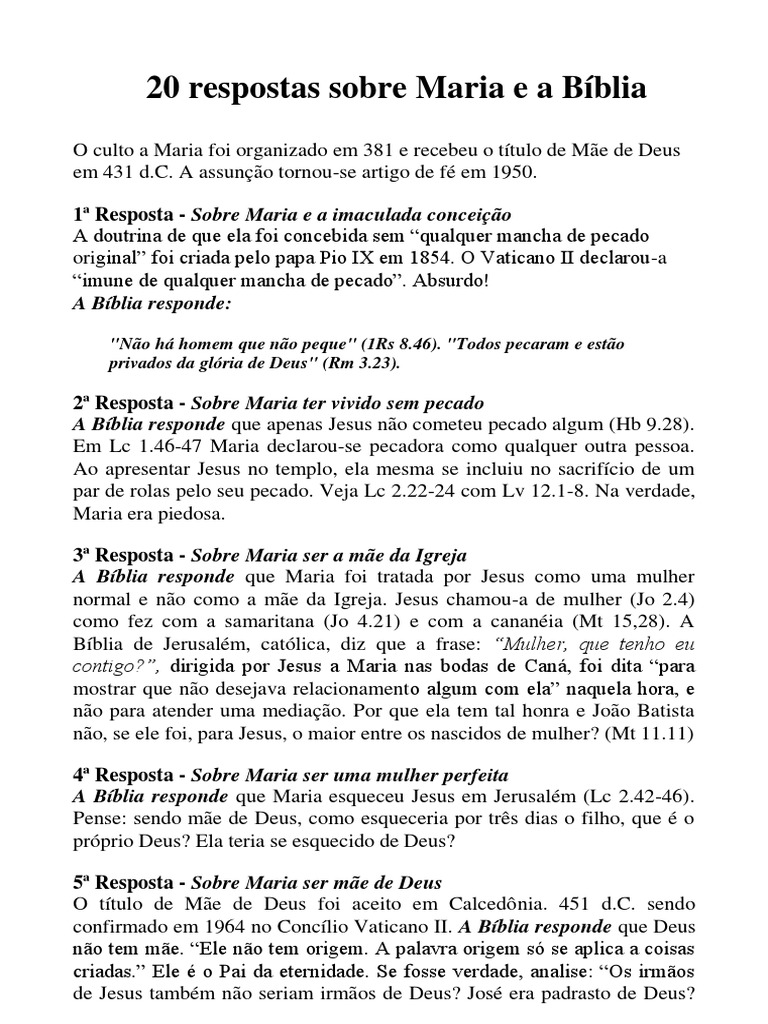 20 Respostas sobre Maria na Bíblia | PDF | Maria, mãe de Jesus | Jesus