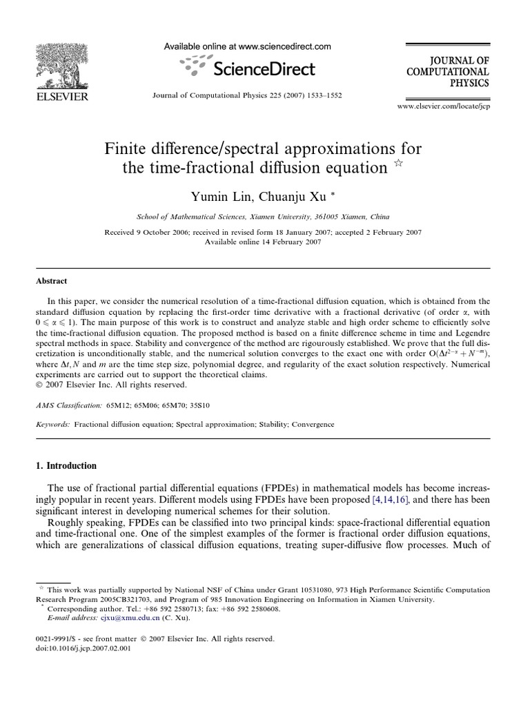 Finite Difference Spectral Approximations For The Time-Fractional Diffusion Equation | PDF ...