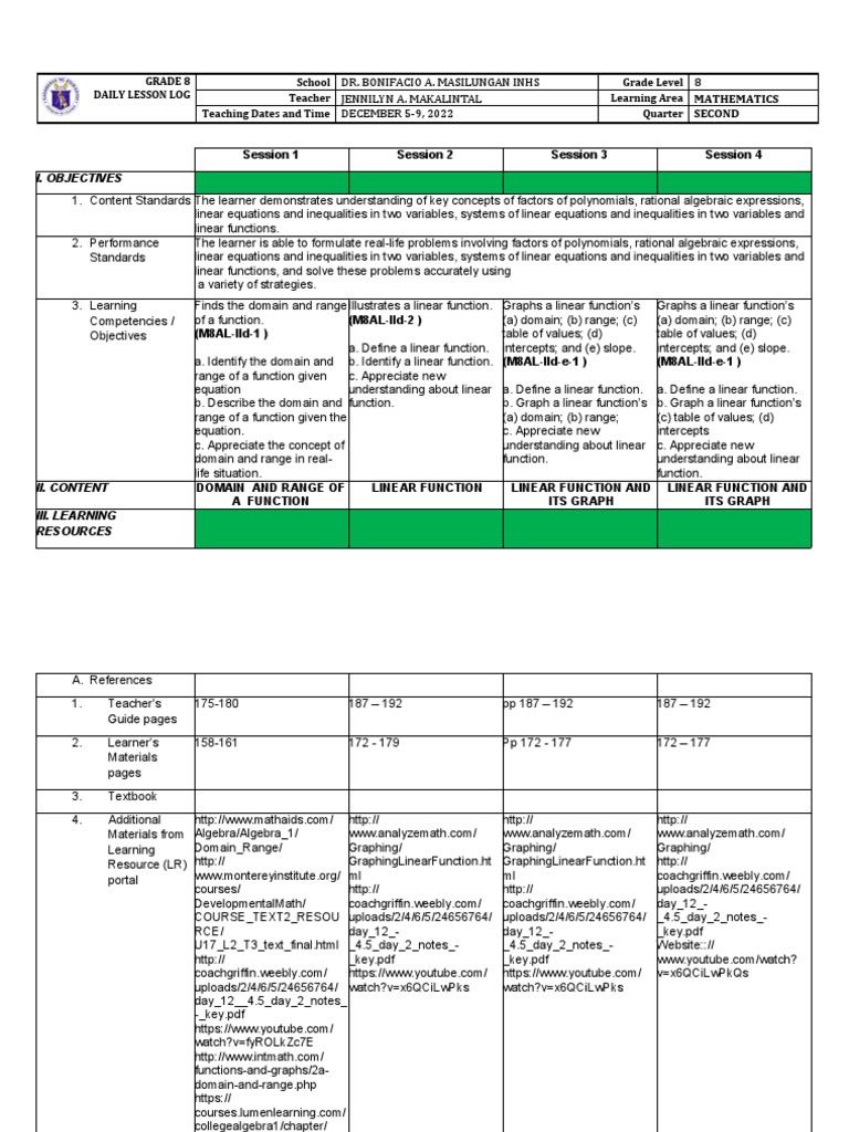 Week 5 - Q2 - Math 8 | PDF | Function (Mathematics) | Equations