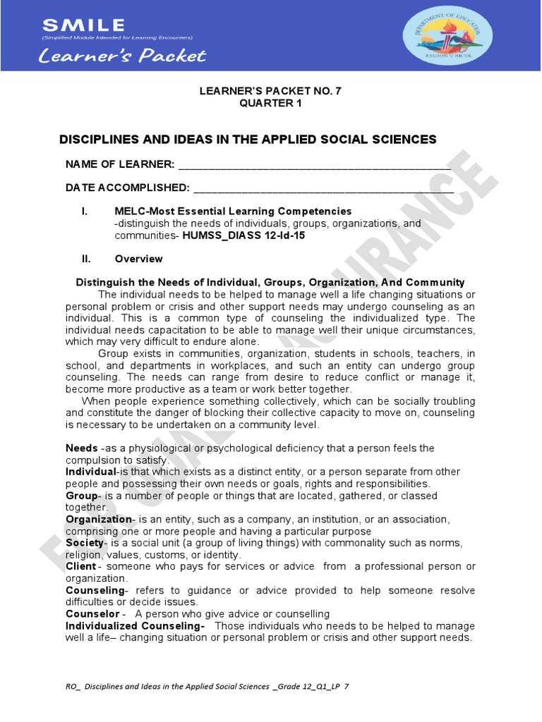 DIASS LP Week 7 | PDF | Psychotherapy | Community