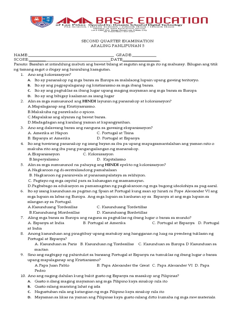 2nd Periodical Exam Ap 5 | PDF