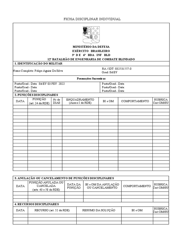 Modelo Ficha Disciplinar | PDF