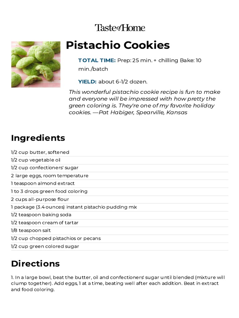 Pistachio Cookies | PDF
