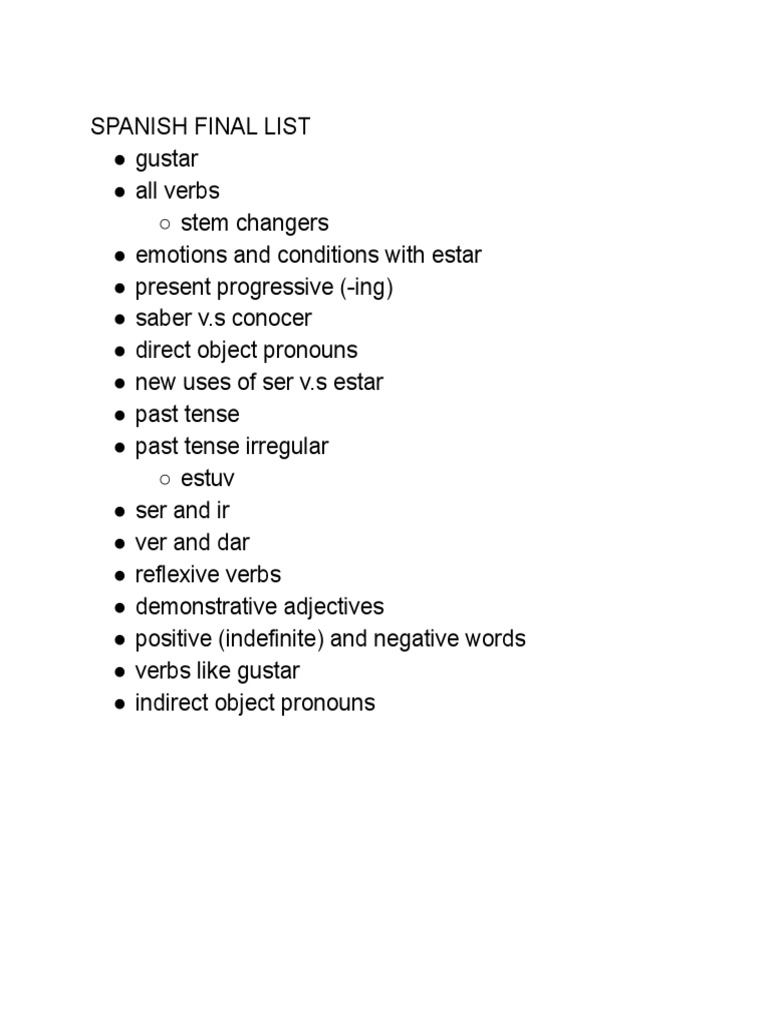 Spanish 1 FINAL STUDY GUIDE | PDF