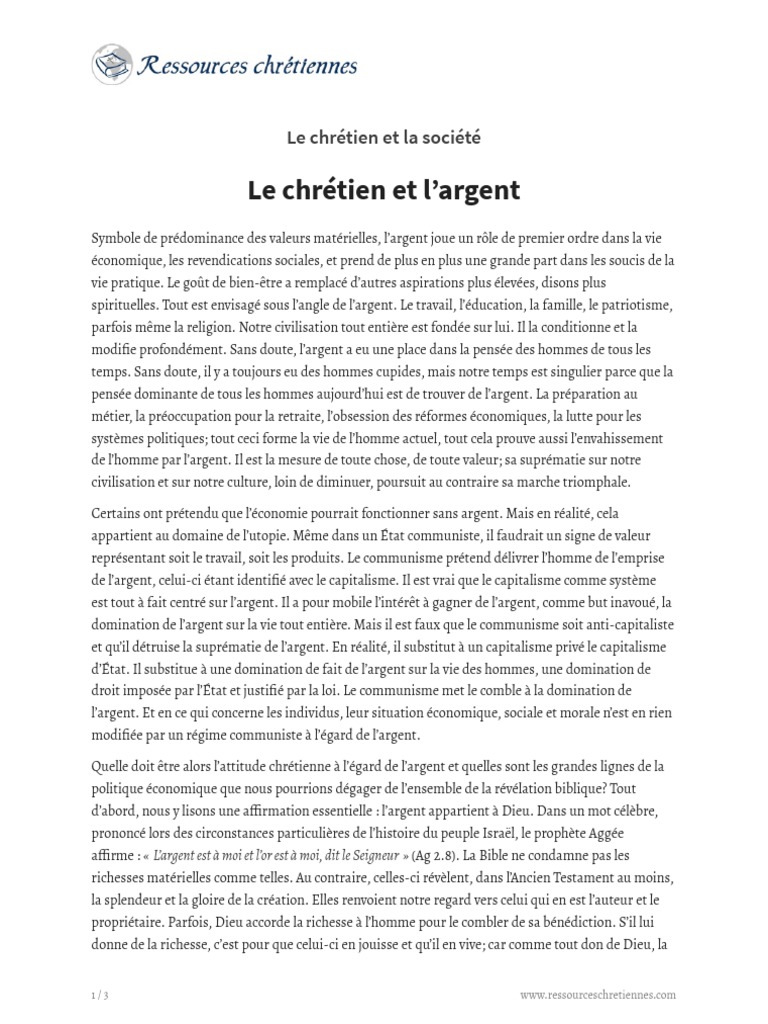 Aaron Kayayan - Le Chrétien Et L'argent | PDF