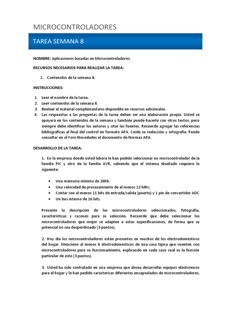 Tarea Semana 8 | PDF | Microcontrolador | Arquitectura de Computadores