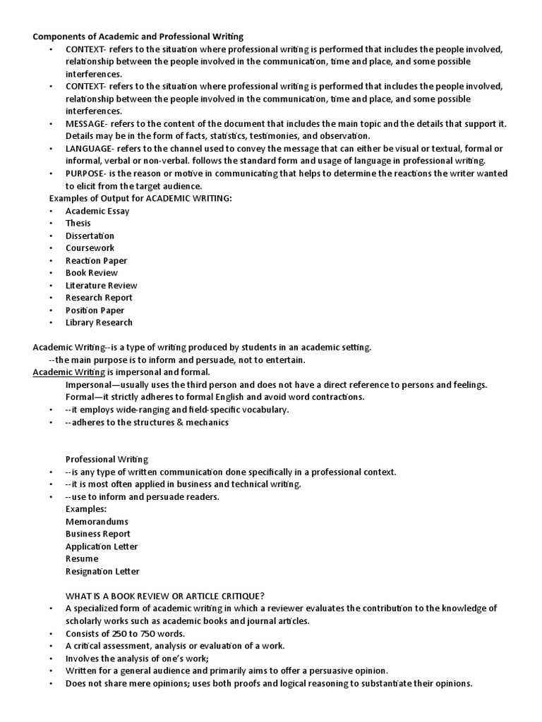 Components of Academic and Professional Writing | PDF | Communication ...