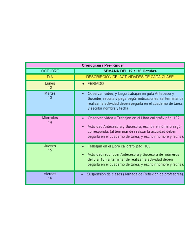 Cronograma Del 12 Al 16 de Octubre | PDF