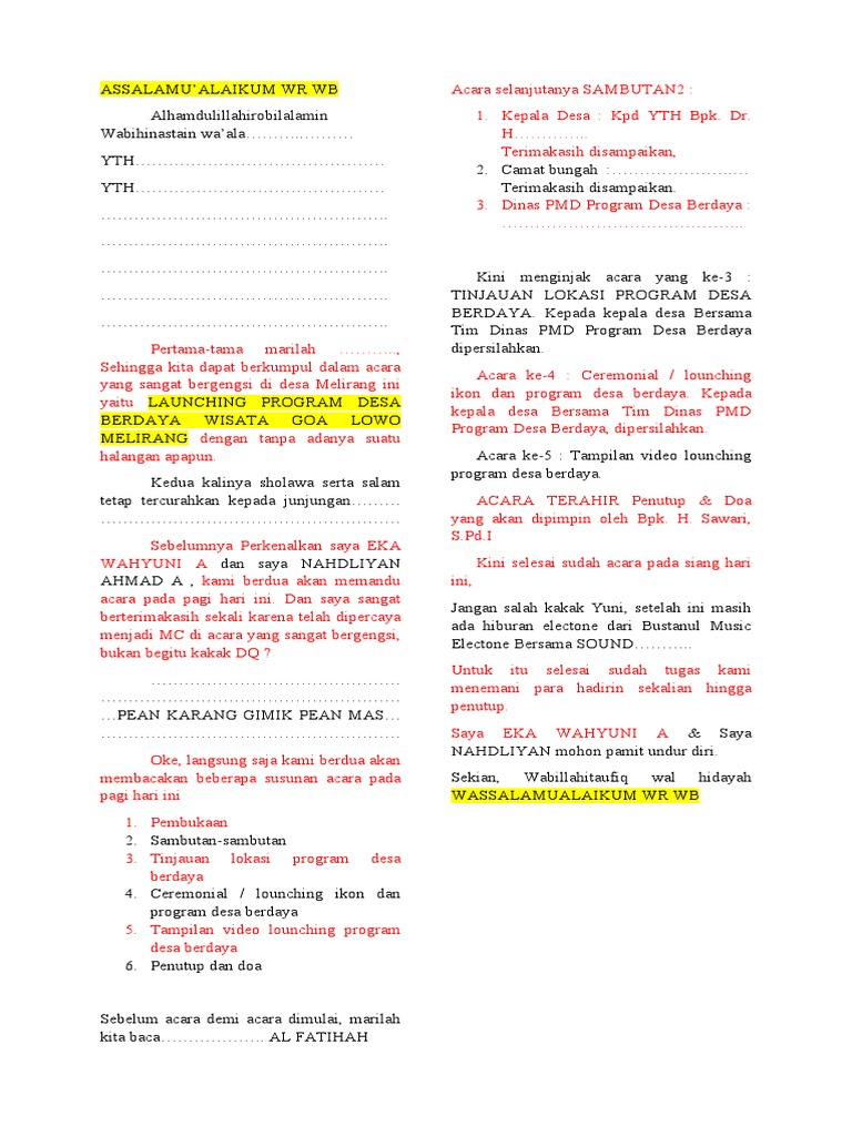 Teks MC Grand Opening Desa Berdaya | PDF