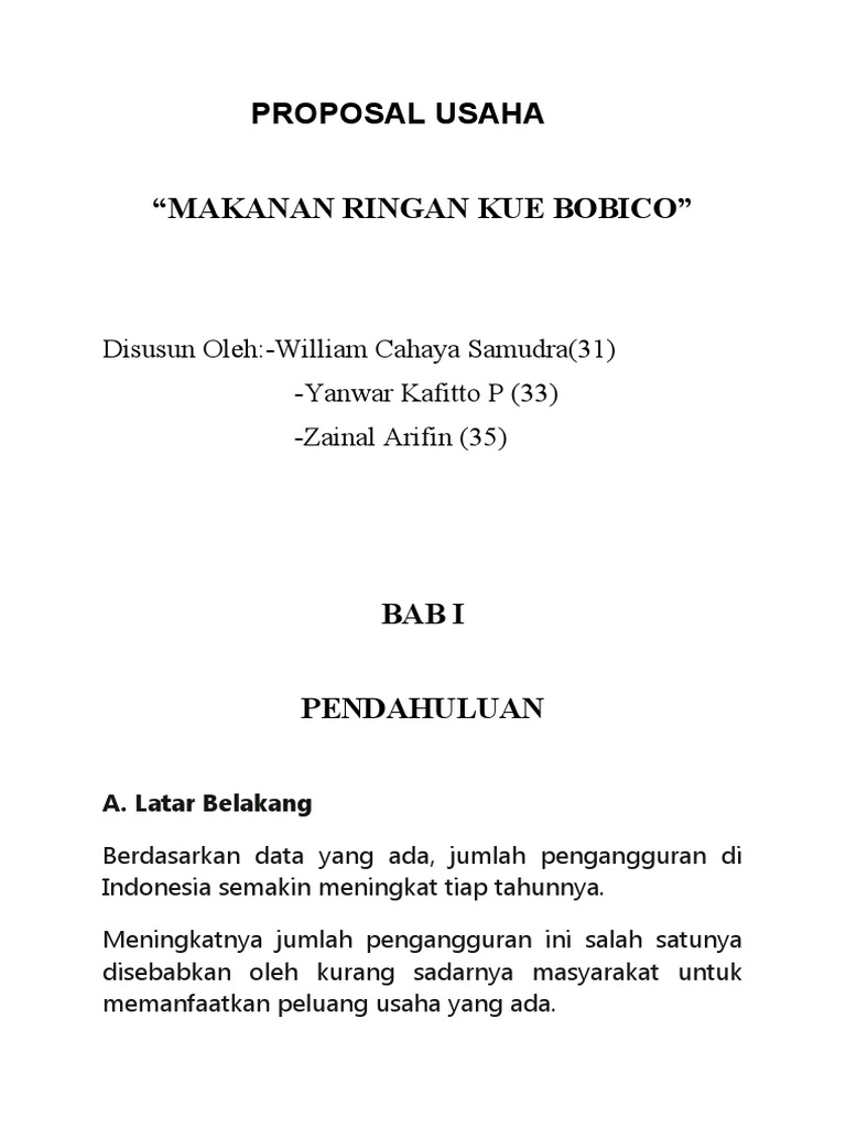 Proposal Usaha Kue Bobico | PDF
