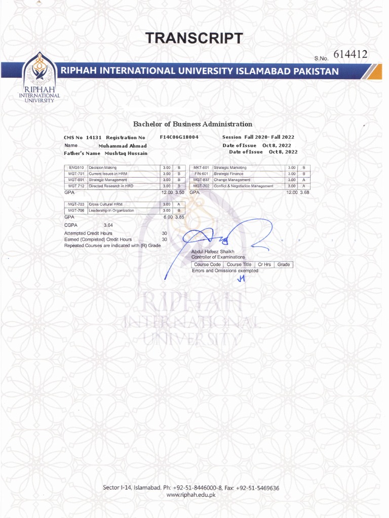 Ahmad Transcript | Download Free PDF | Pakistan