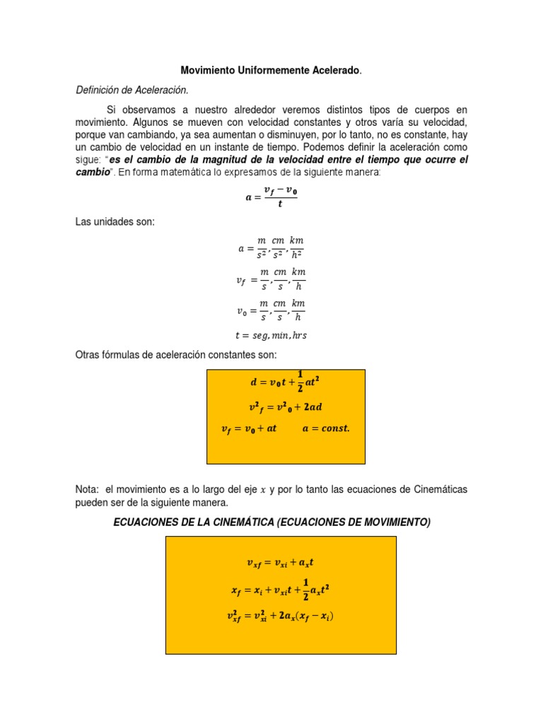 Ecuaciones de Movimiento Acelerado | PDF | Cinemática | Aceleración