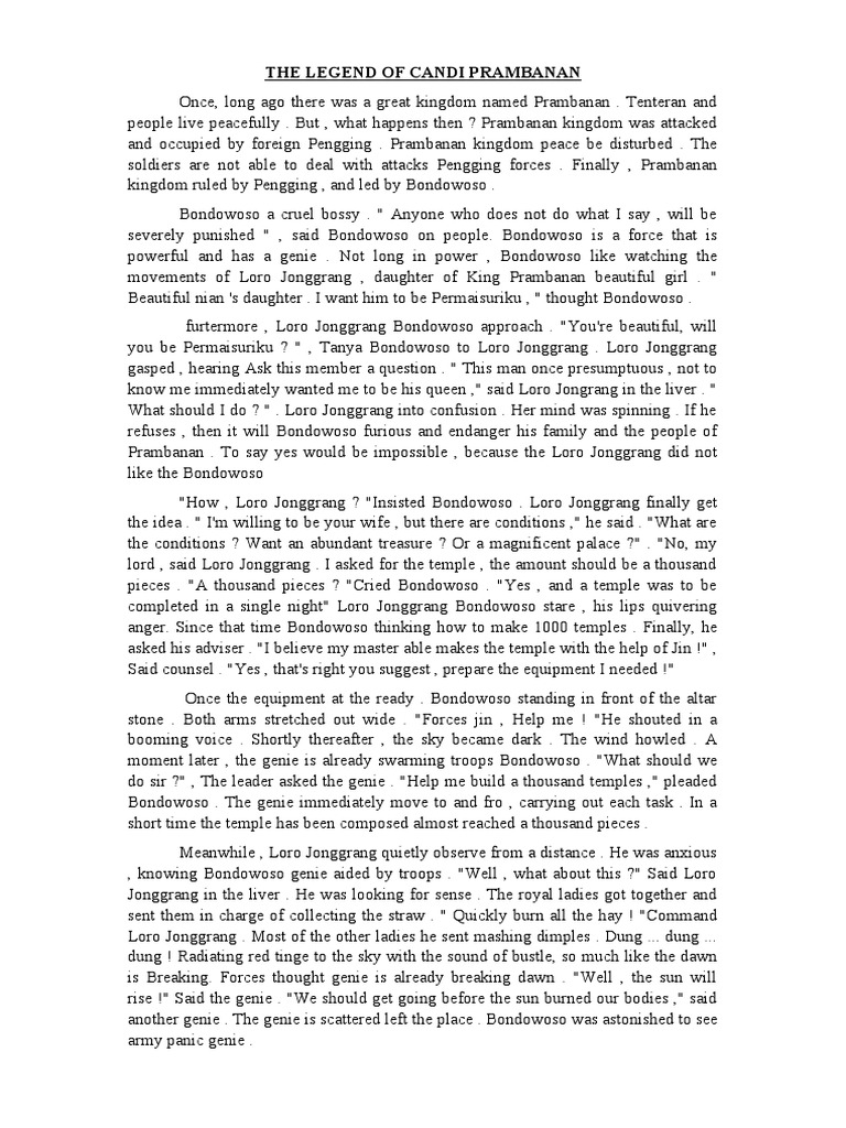 Text Narrative The Legend of Candi Prambanan | PDF | Physical Phenomena