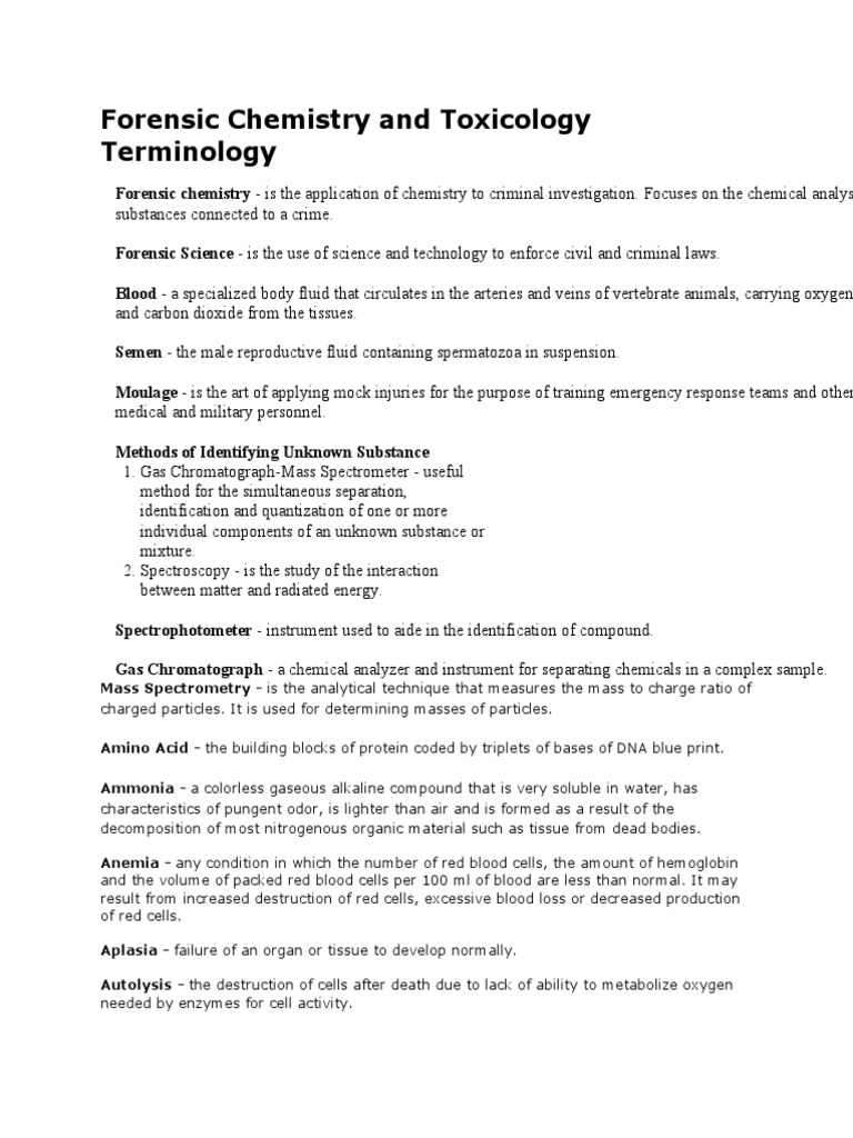 Forensic Chemistry and Toxicology Terms | PDF | Chemistry | Physical ...