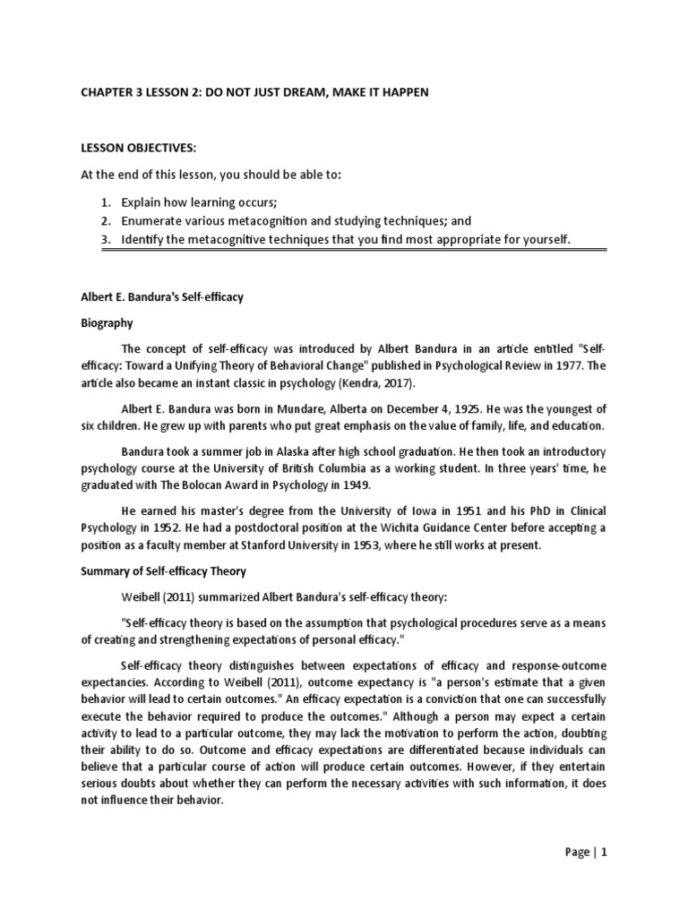 UTS - Chapter 3 - Lesson 2 | PDF | Self Efficacy | Goal
