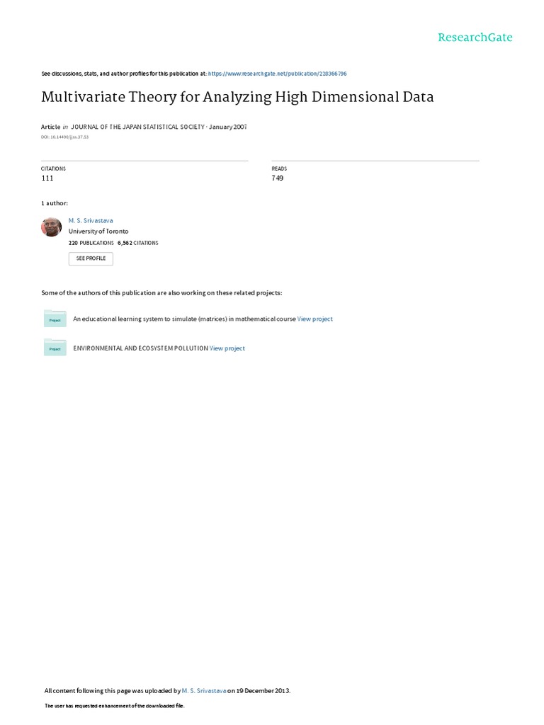 Multivariate Theory For Analyzing High Dimensional | PDF | Matrix ...