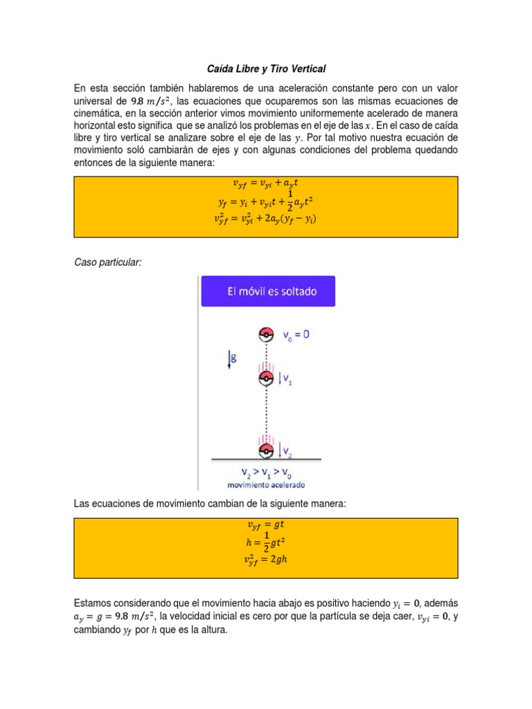 Clase 12. Caída Libre y Tiro Vertical | PDF