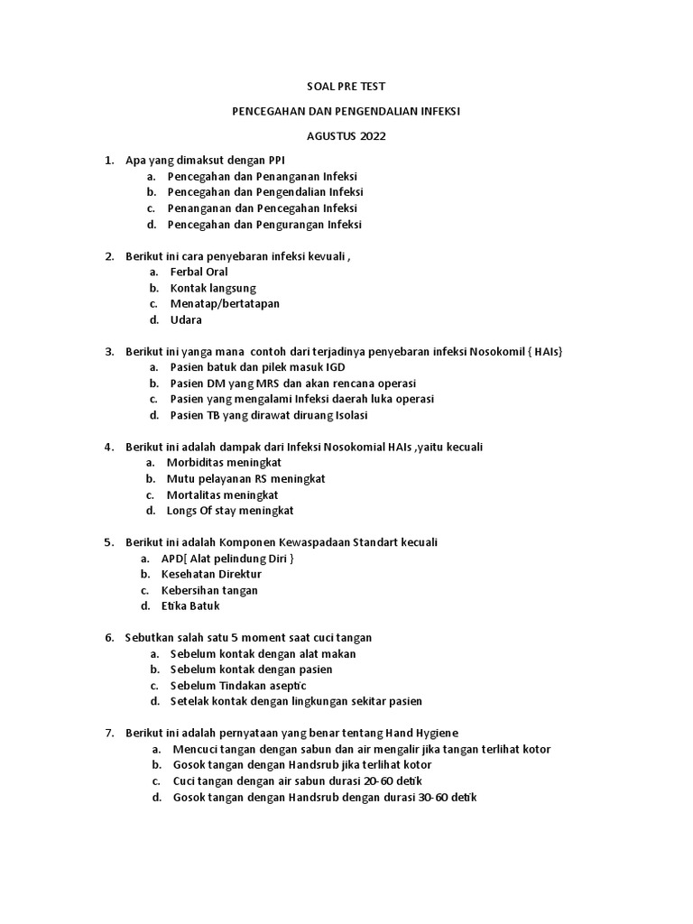 Soal Post Test Ppi Agustus 2022 | PDF