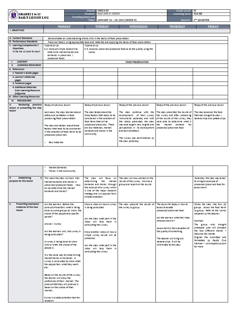 DLL Tle-He 6 q2 w9 | PDF | Survey Methodology | Educational Assessment