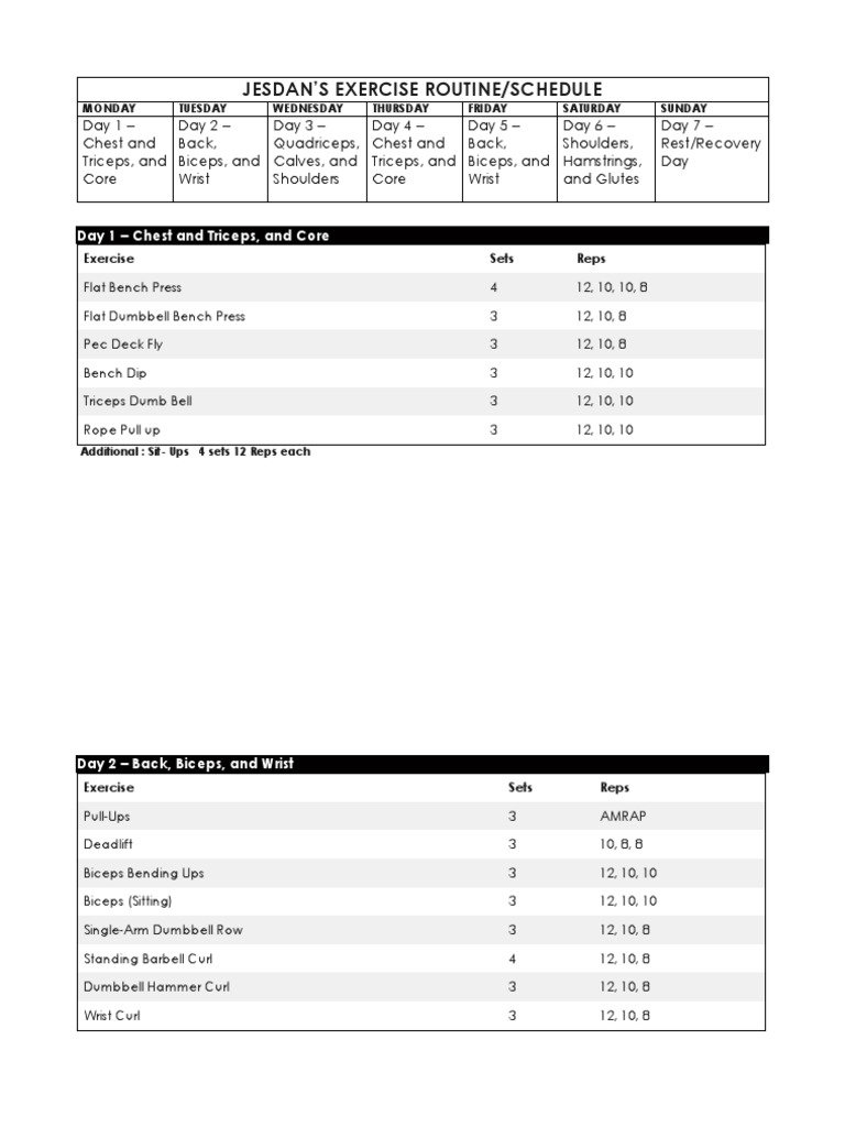 Jesdan's 7-Day Full Body Workout Routine | PDF | Weight | Recreation