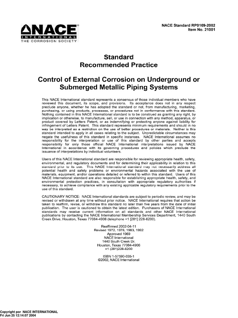 NACE RP0169 2002 Cancelada | PDF